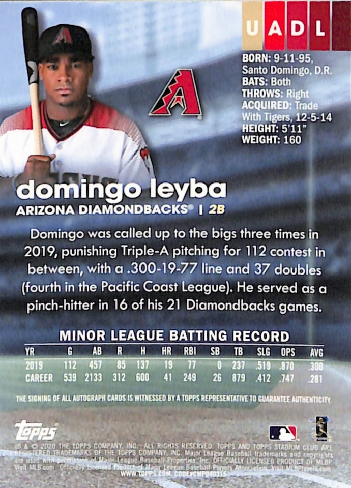 2020 Topps Domingo Leyba Auto | eBay