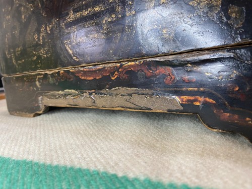 Antique Chinese Laquer Box Bats 1800 Lucky Long life Shou Black gold 5 ...