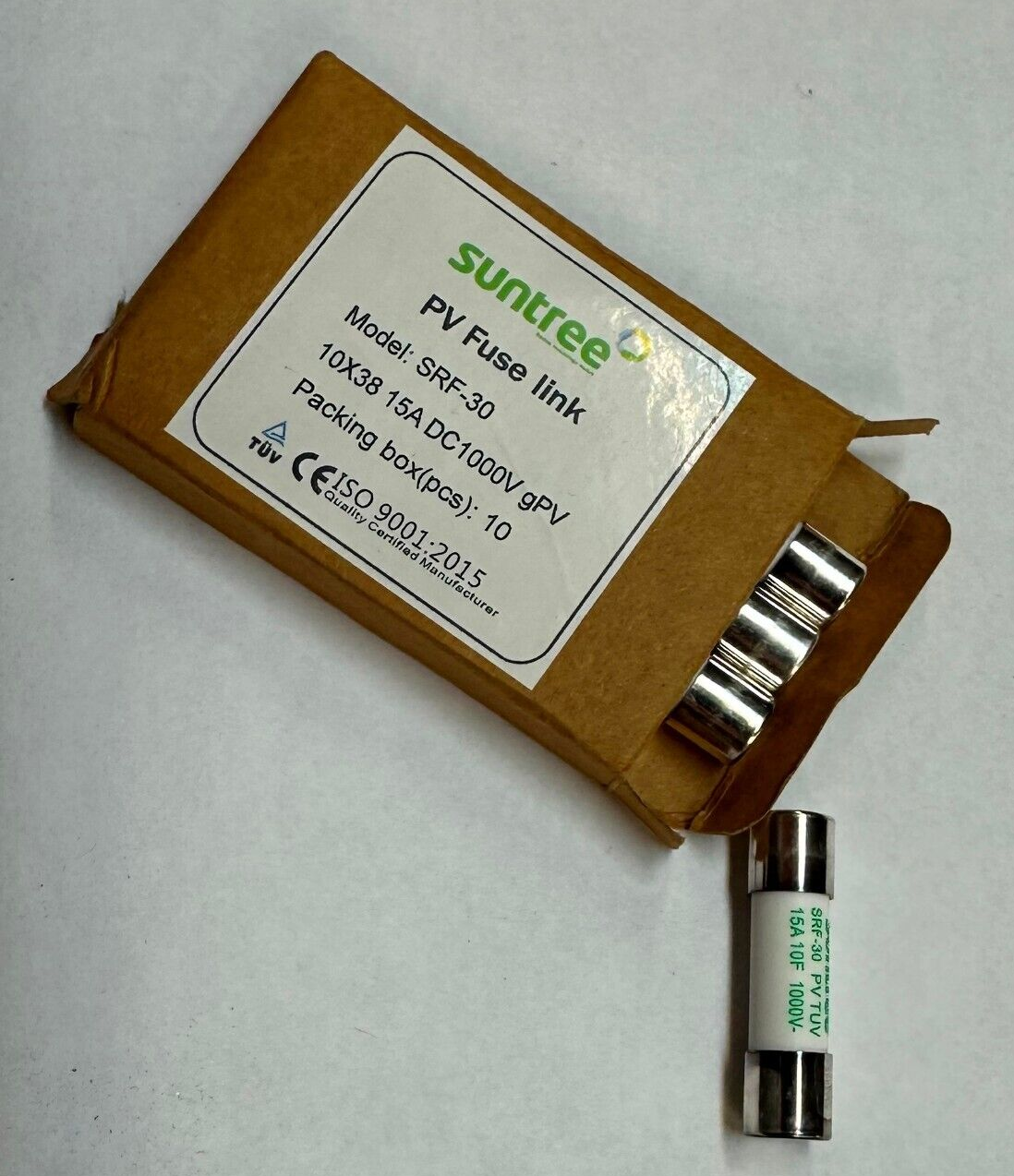Suntree PV TUV Fuse Link SRF-30, 10x38 15A 10F DC1000V gPV (Box of 10 ...