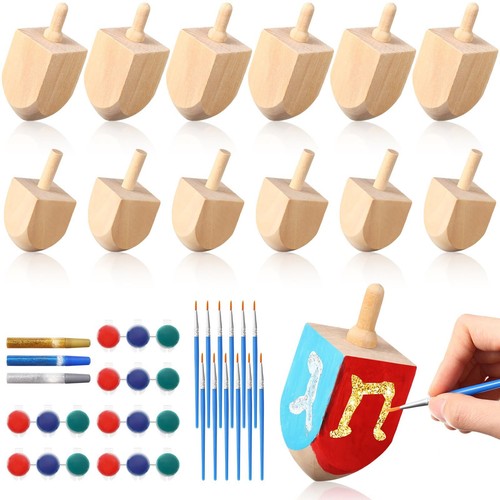Realspring 12 Sets Hanukkah Wooden Dreidel Craft Kit Art and Craft ...