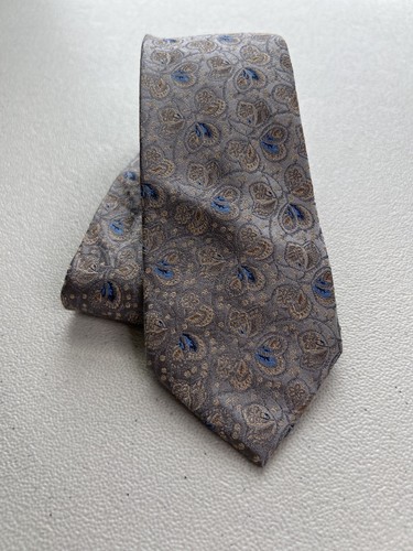 J.S. Blank & Co. Gray/Purple with Blue Floral Pattern 100% Silk ...