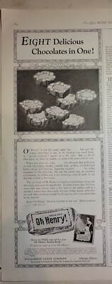 1920 Oh Henry candy bar Eight delicious chocolates in one vintage ad | eBay