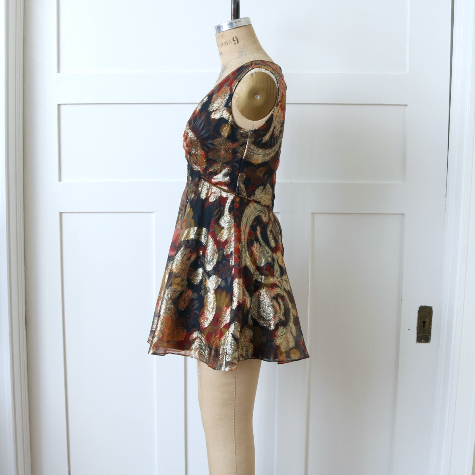Vintage 1960s 70s mini dress flirty bronze & gold spa… - Gem