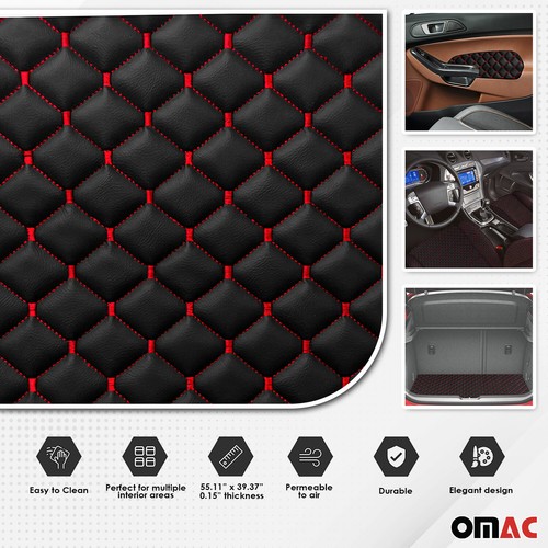 Embossed Black Faux Leather Lining Red Diamond Stitch Car Upholstery ...