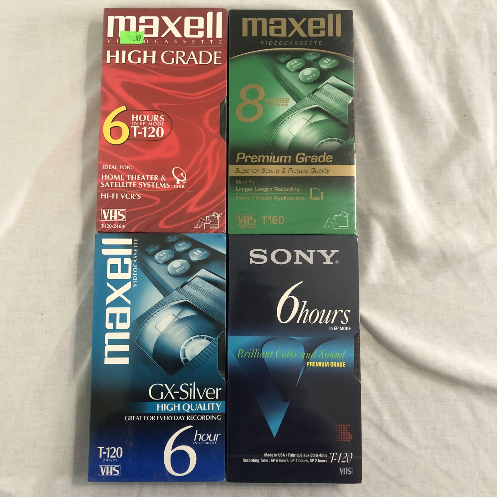 Lot of 4 NEW BLANK VHS tapes Maxwell T120 and Sony 6 hrs Premium Grade ...