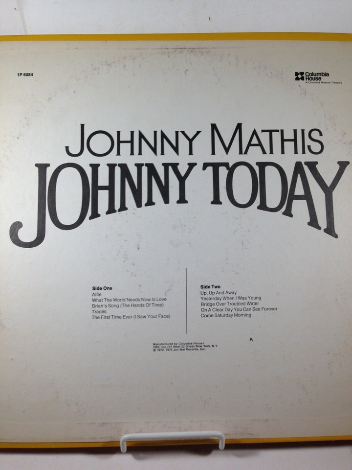 Vintage Vinyl LP Johnny Today JOHNNY MATHIS Columbia House 1P 6084 | eBay