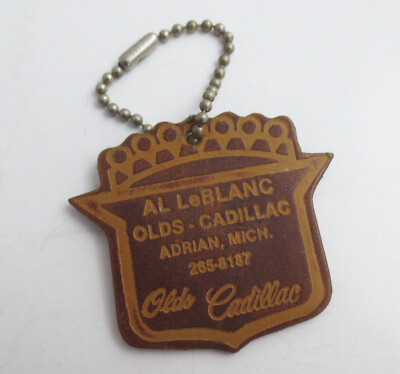 Vintage Cadillac Olds Dealership Leather Keychain Fob Al LeBlanc Adrian ...