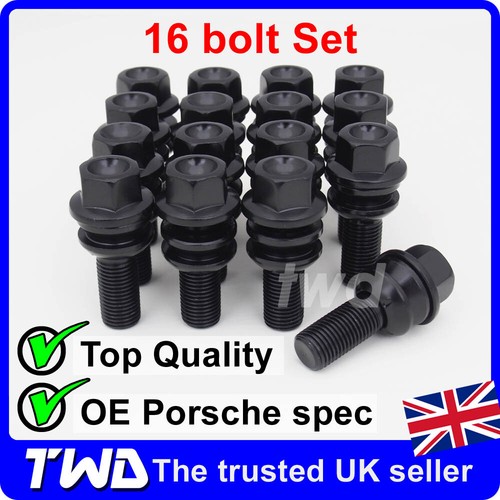 16x BLACK WHEEL BOLTS - PORSCHE BOXSTER 986 987 981 ALLOY LUG NUT STUD ...