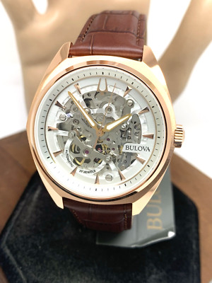 Bulova Men's Watch 97A175 Surveyor Automatic Skeleton Brown Leather ...