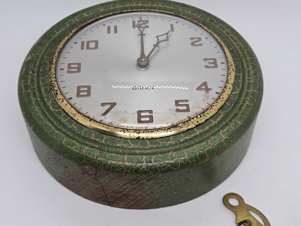 Antique Working 1940's GILBERT 8 Day Green Deco Mechanical Wind-Up Wall ...