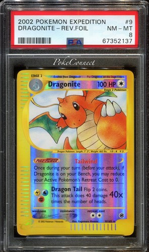 PSA 8 NM-MINT Pokemon Dragonite Reverse Holo Rare 2002 Expedition #9/ ...
