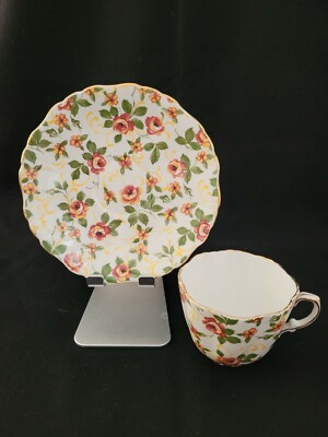 Vintage Hammersley Cup Saucer Small Dainty Brown Roses Scalloped Gold ...