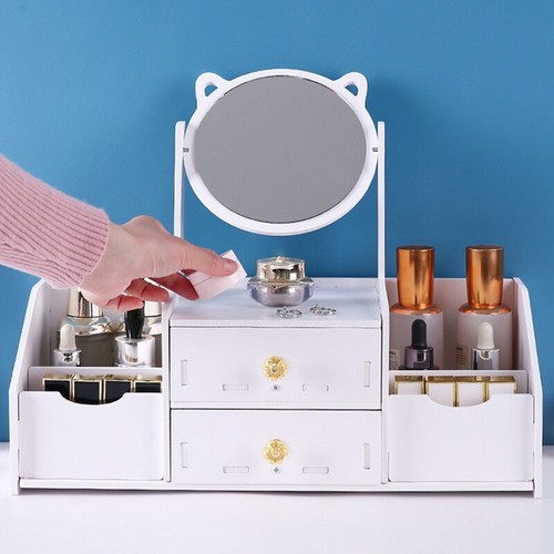 Assemble Makeup Organizer With Cosmetic Rotating Mirror & Drawer ...
