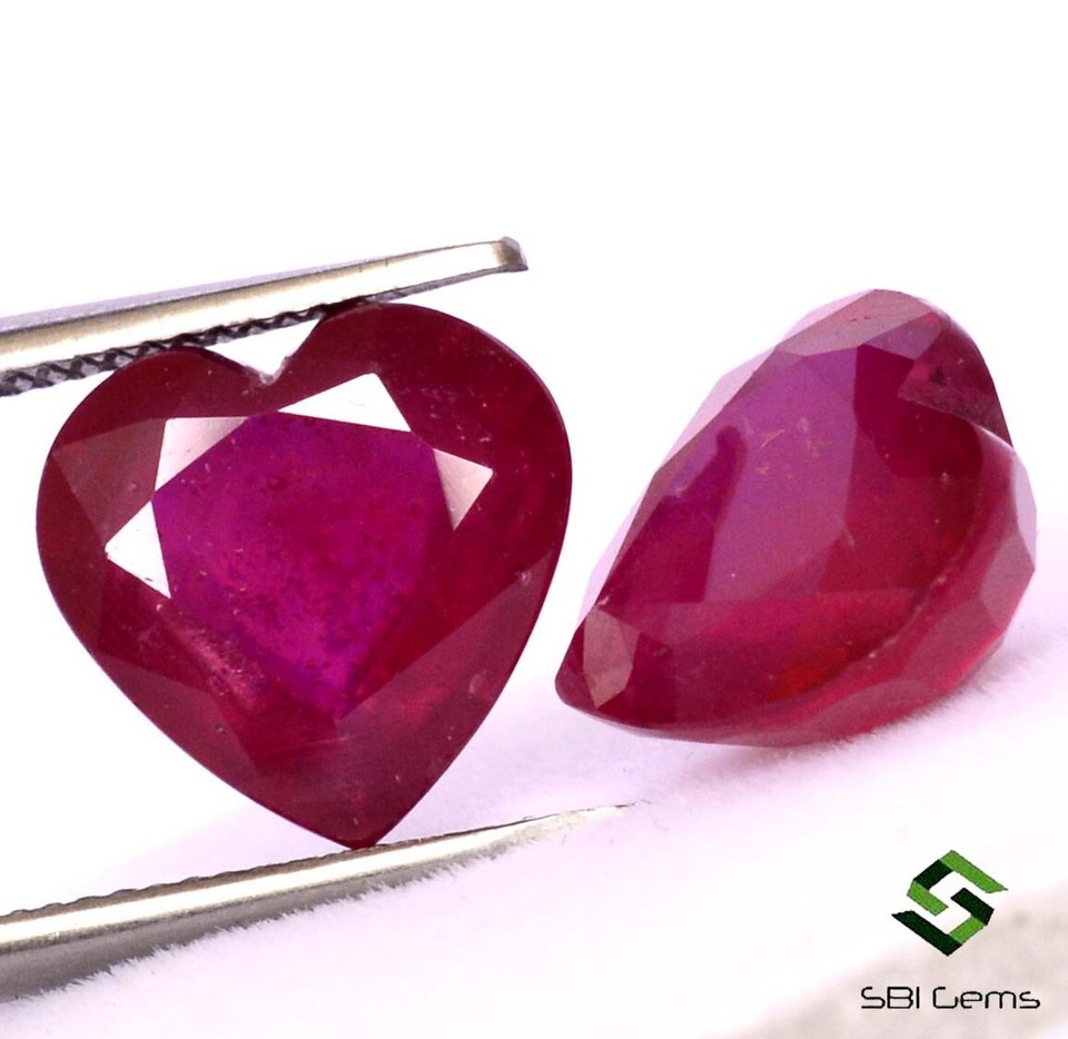 10x10 mm Natural Ruby Heart Shape Cut Pair 9.42 Cts Calibrated Loose ...