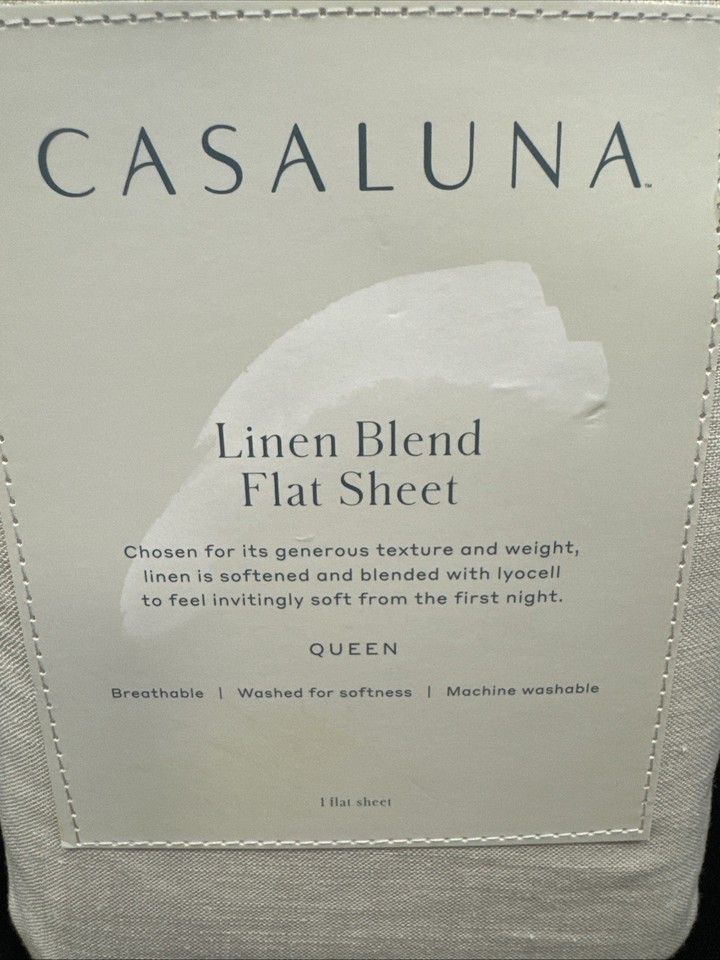Casaluna Queen Linen Blend Flat Sheet, Natural Snowfall White NEW | eBay