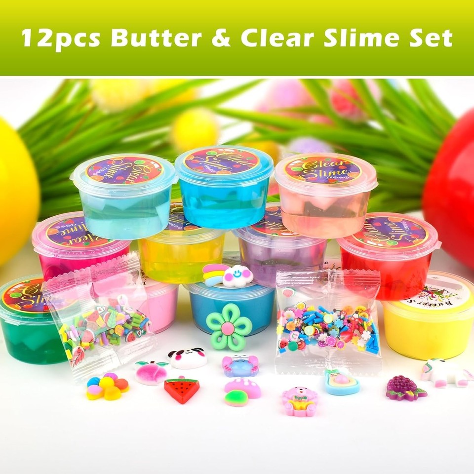 12 Pack Slime kit with 8 Clear Slime & 4 Butter Slime, Jelly Cube ...