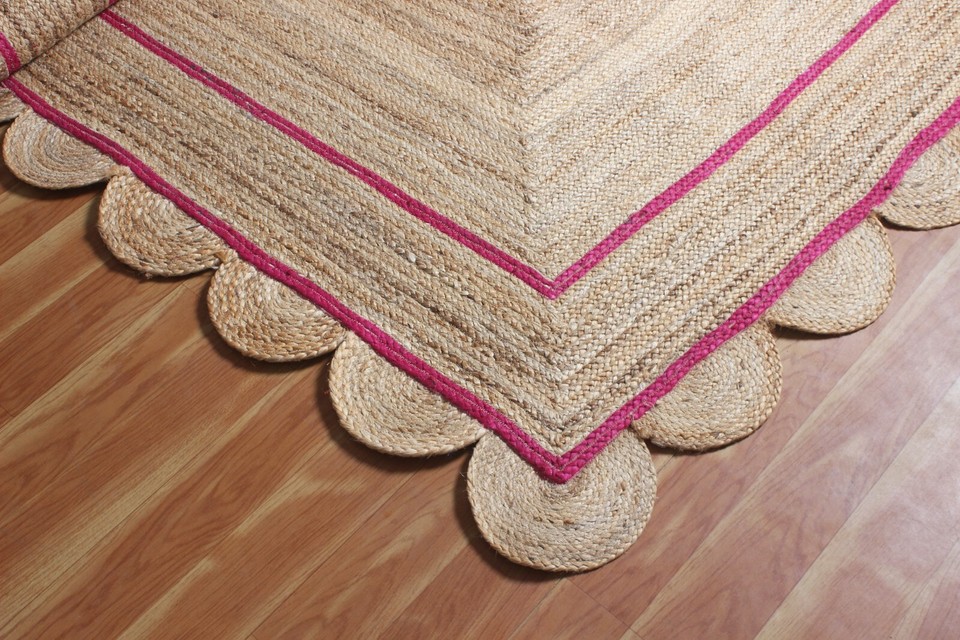 Scalloped Natural Jute Runner Hand-Braided Living Room Kilims Area Rug ...