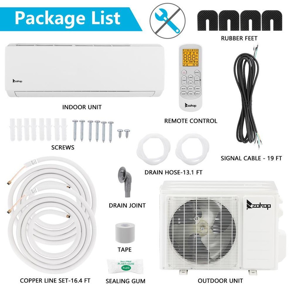 Zokop 18000 BTU Mini Split Air Conditioner with Heat Pump Remote ...