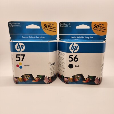 New HP 56 & 57 Black & Tricolor Inkjet Print Cartridgs C6656AN C6657AN ...