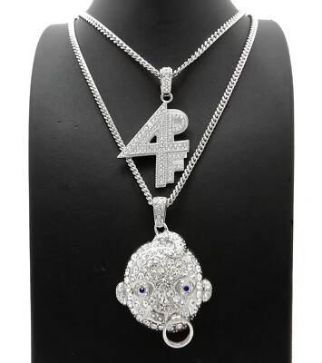 Silver Plated Lil BABY 4PF Pendant & 20" 24" Box Cuban Chain Hip Hop ...