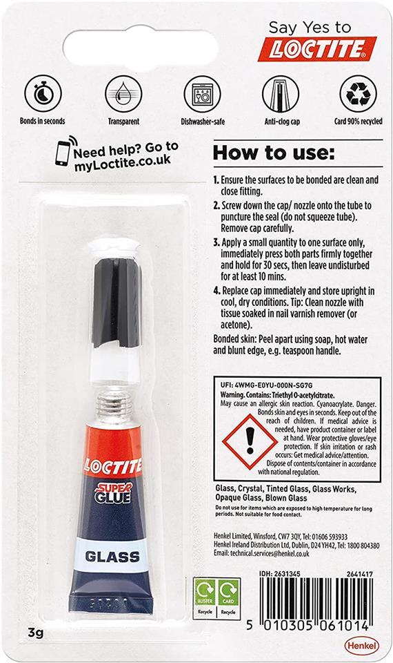 LOCTITE Glass Bond Adhesive Super Glue Super Clear Water Resistant ...
