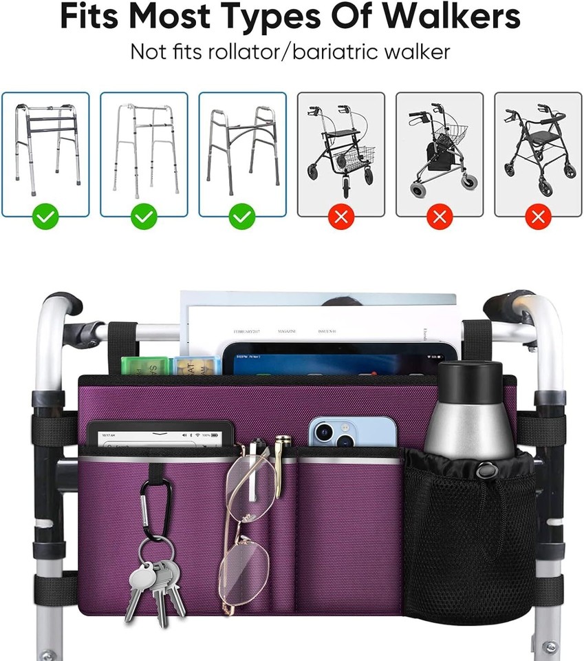 FINPAC Large Walker Tote Bag with Cup Holder Folding Walker Storage ...