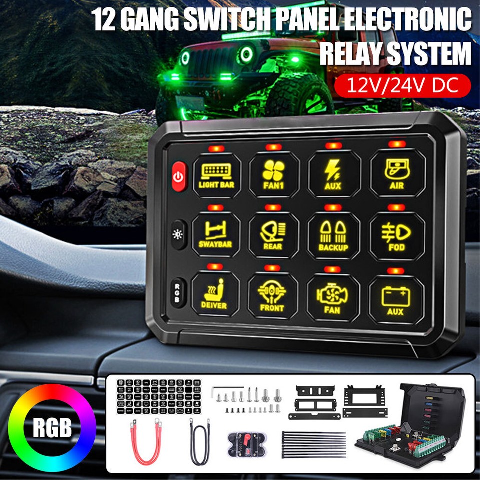 RGB 12 Gang Switch Panel Wireless LED Light Bar Relay System Car UTV ...