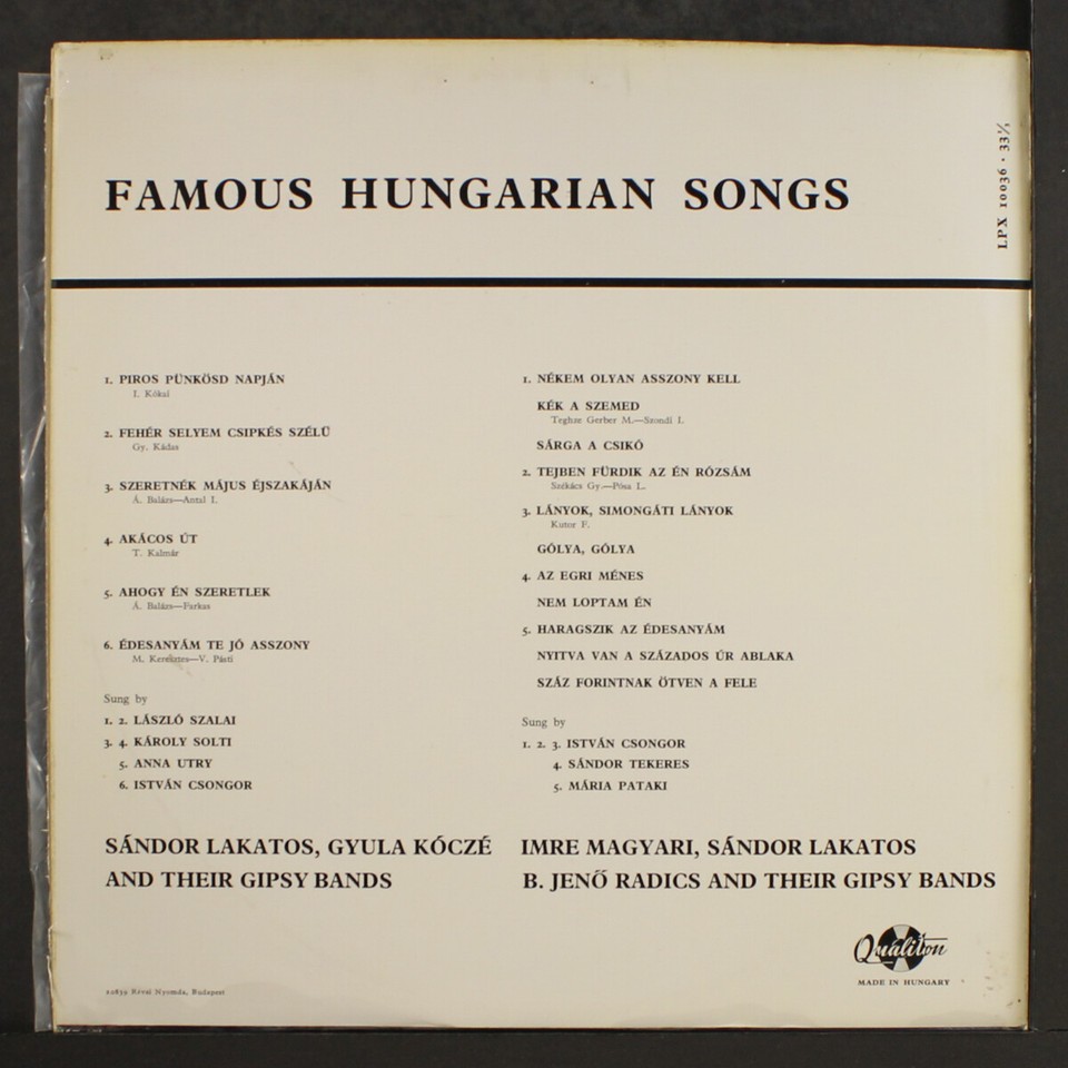 VARIOUS: famous hungarian songs QUALITON 12" LP 33 RPM | eBay