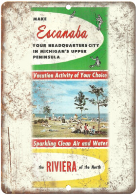 Escanaba Michigan Vintage Travel Map 12" x 9" Reproduction Metal Sign ...