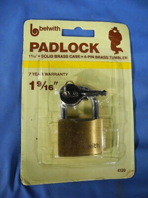 Vintage 1 9/16 Belwith Solid Brass Padlock Lock w/2 Original Keys FREE ...