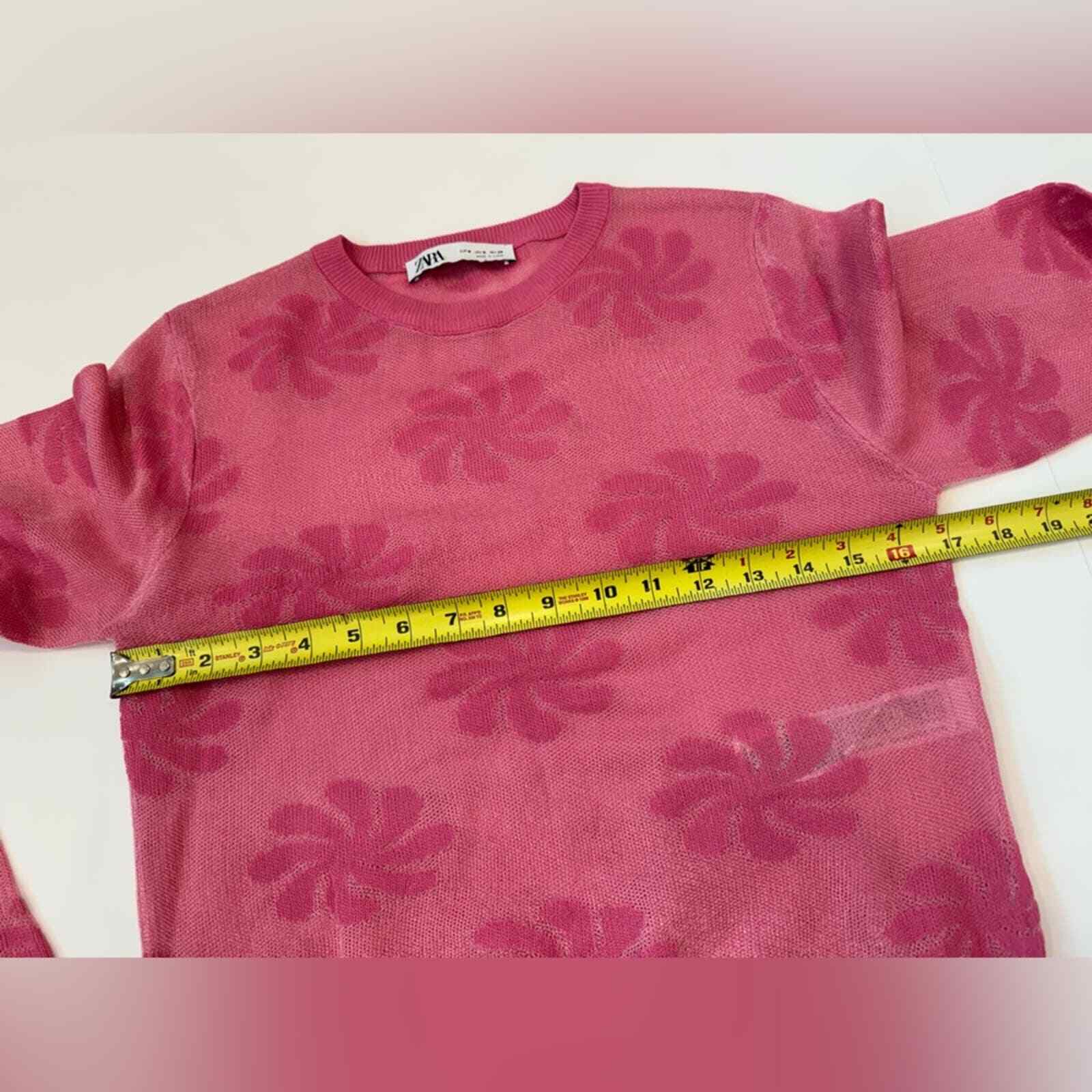 ZARA pink semi sheer Top Women’s M Crop sweater floral mesh knit long ...