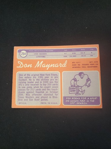 1970 Topps Don Maynard #254 - New York Jets - Vintage HOF EX | eBay