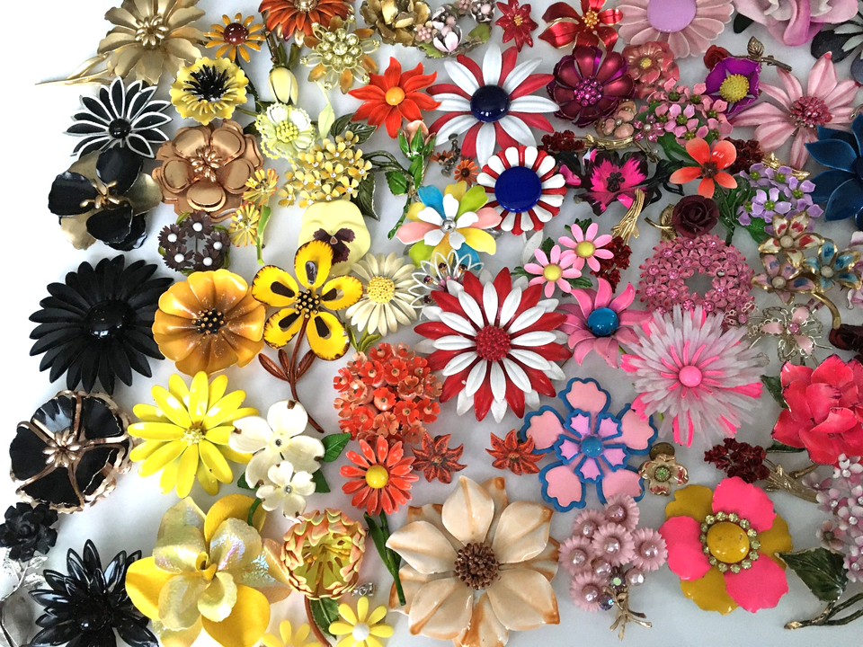 HUGE 125 Vintage to Fashion Jewelry lot Brooch Pin ENAMEL FLOWER Estate ...