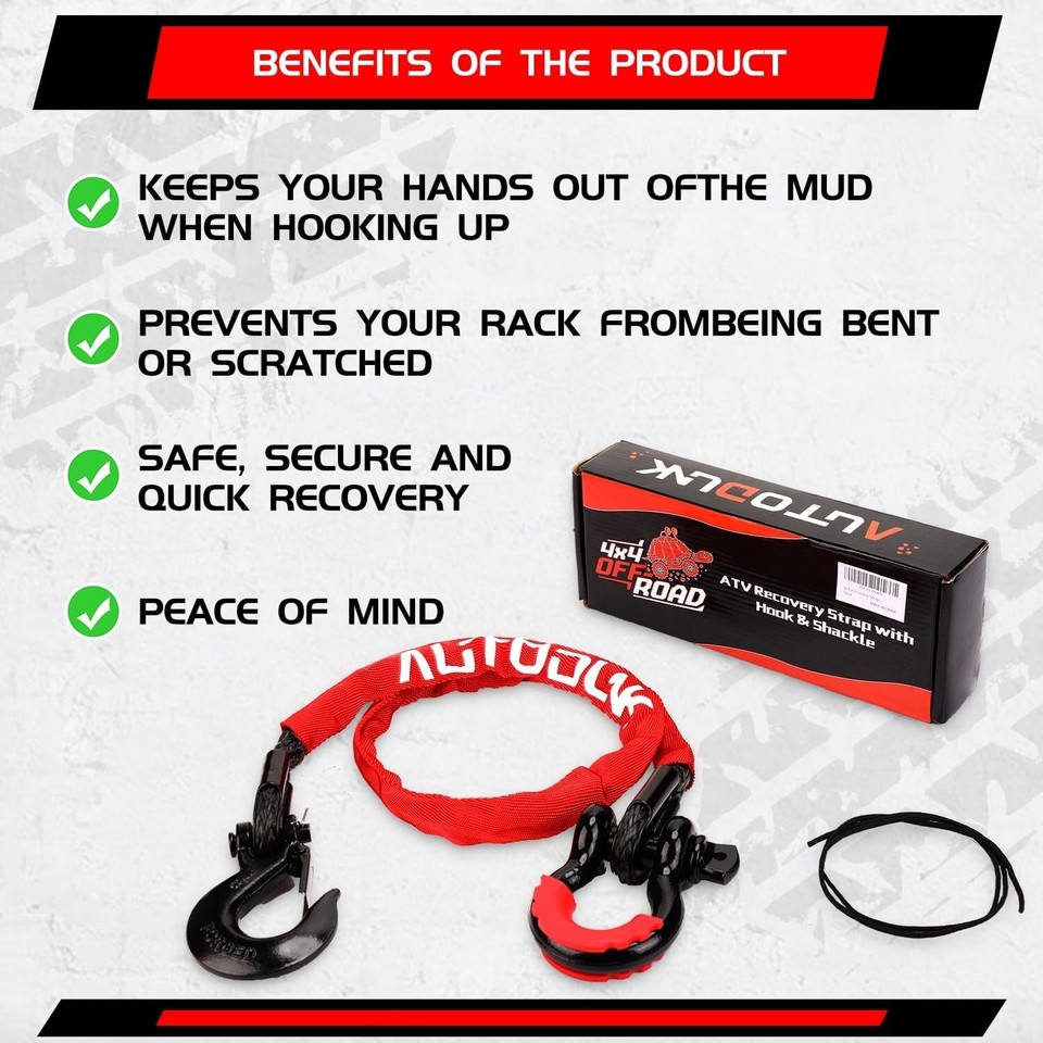 2.5FT UTV ATV Recovery Strap 19400LBS with Winch Hook and D-Ring ...