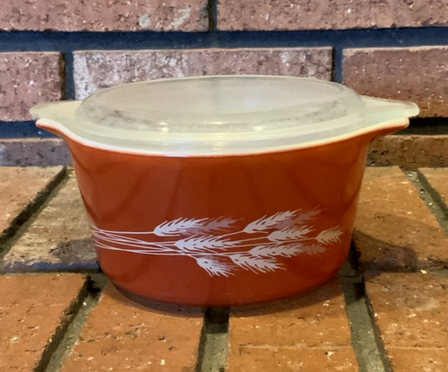 Vintage Pyrex #473-B Dark Orange Autumn Harvest Wheat With Lid #470-C ...