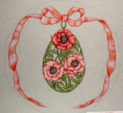 Vintage Floral Poppies Egg Hand Painted Needlepoint Canvas Dennis Kyte ...