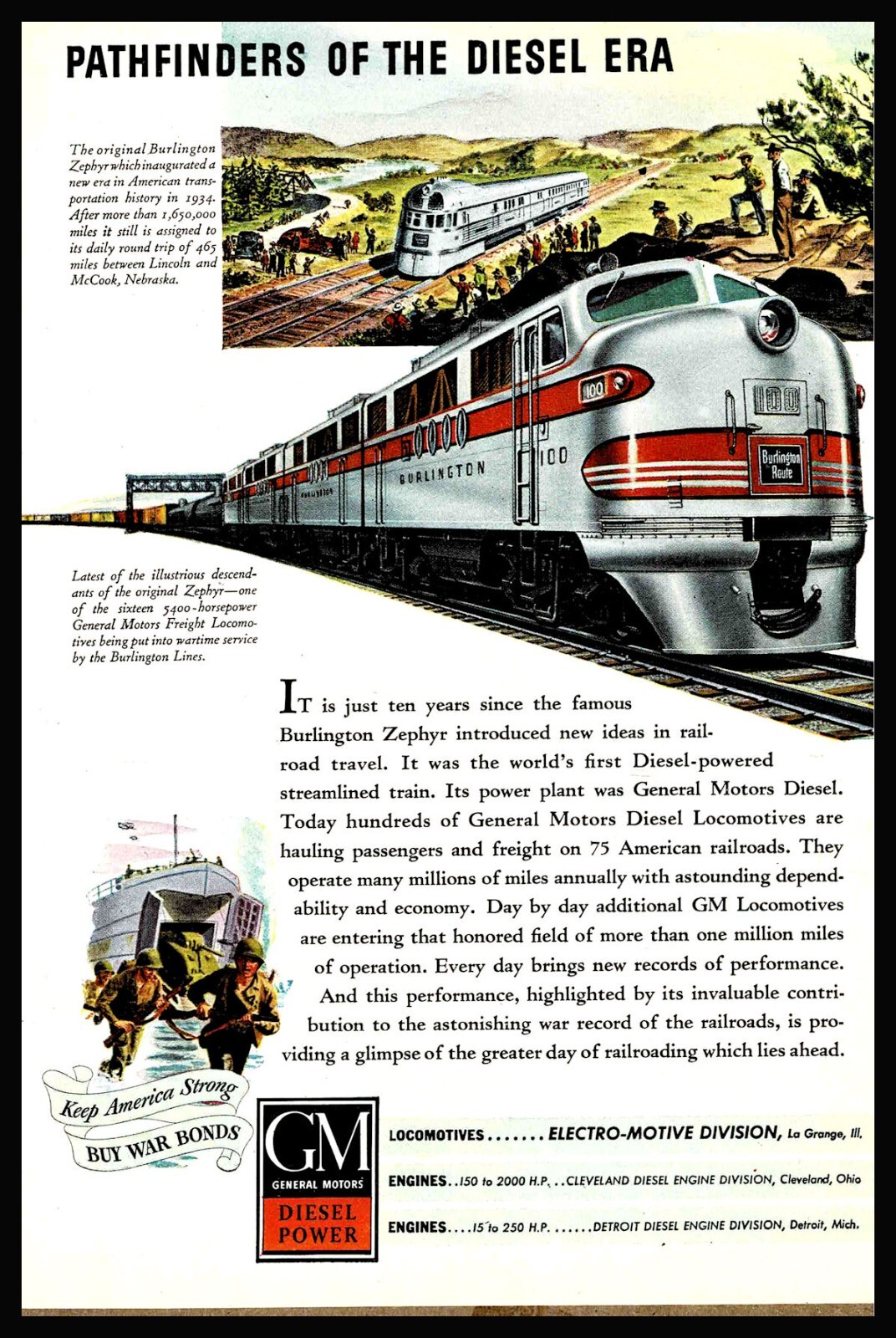 1944 BURLINGTON LINES Railroad GM Diesel Freight Locomotive Train AD | eBay