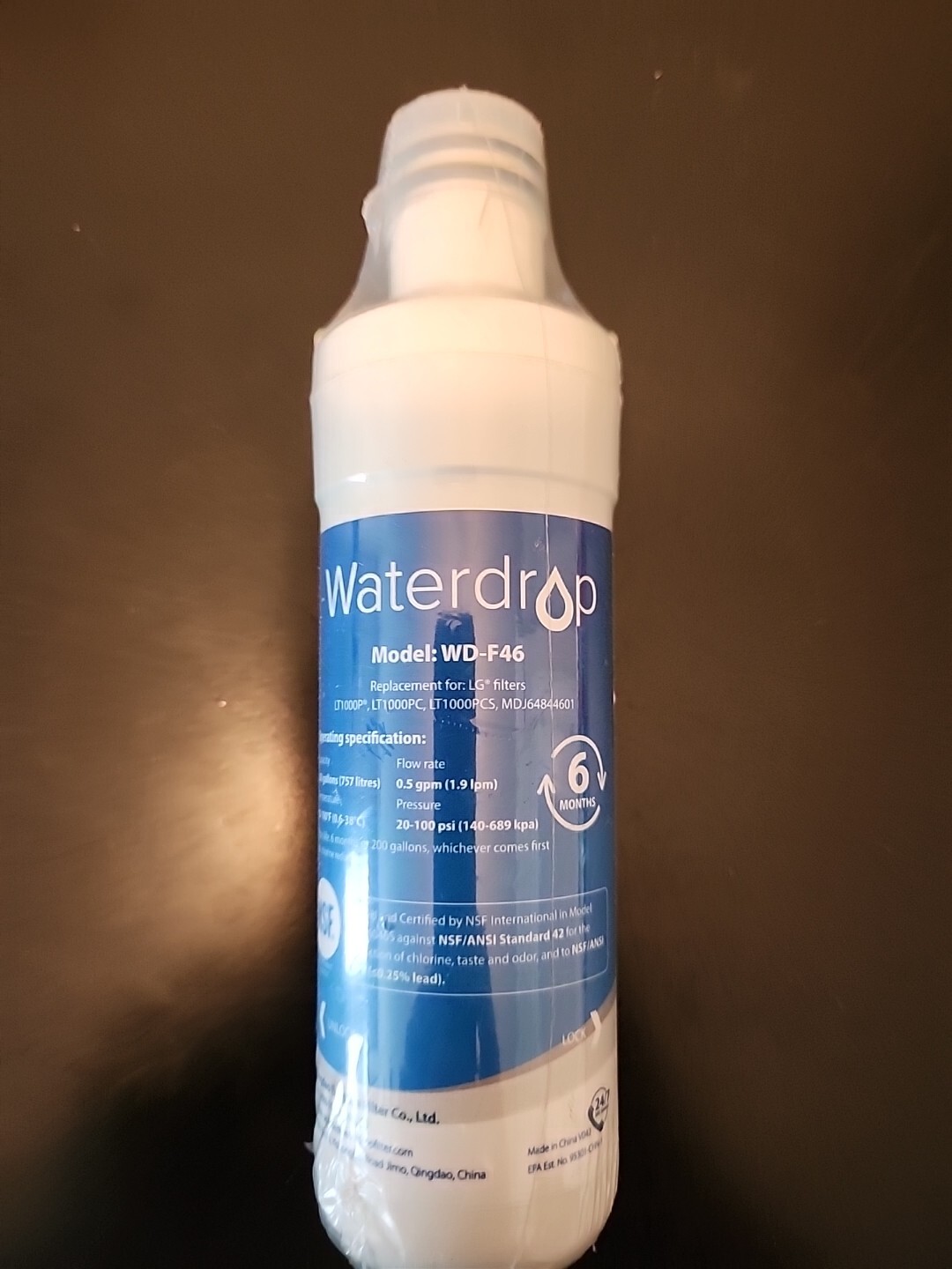 Genuine Waterdrop Water Filter WD-F46 for LG LT1000 P, PCS, MDJ64844601 ...