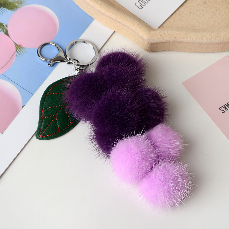 Cute Real Mink Fur Grape Keychain Pompom Ball Bag Car Phone Pendant ...