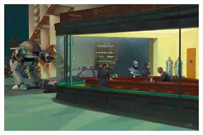 RoboCop Ed Murphy ED-209 Comply Nighthawks Night Diner Giclee Poster ...