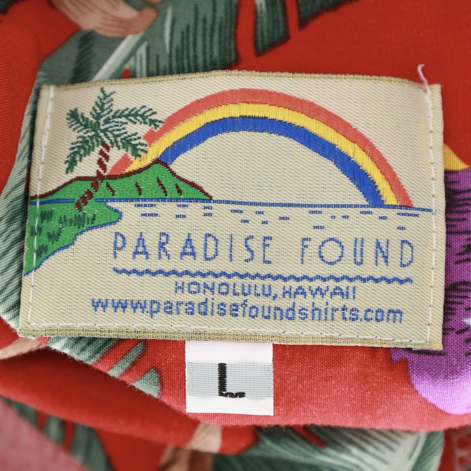 Paradise Found Hawaiian Aloha Shirt Large Red Jungle Bird Magnum PI USA ...