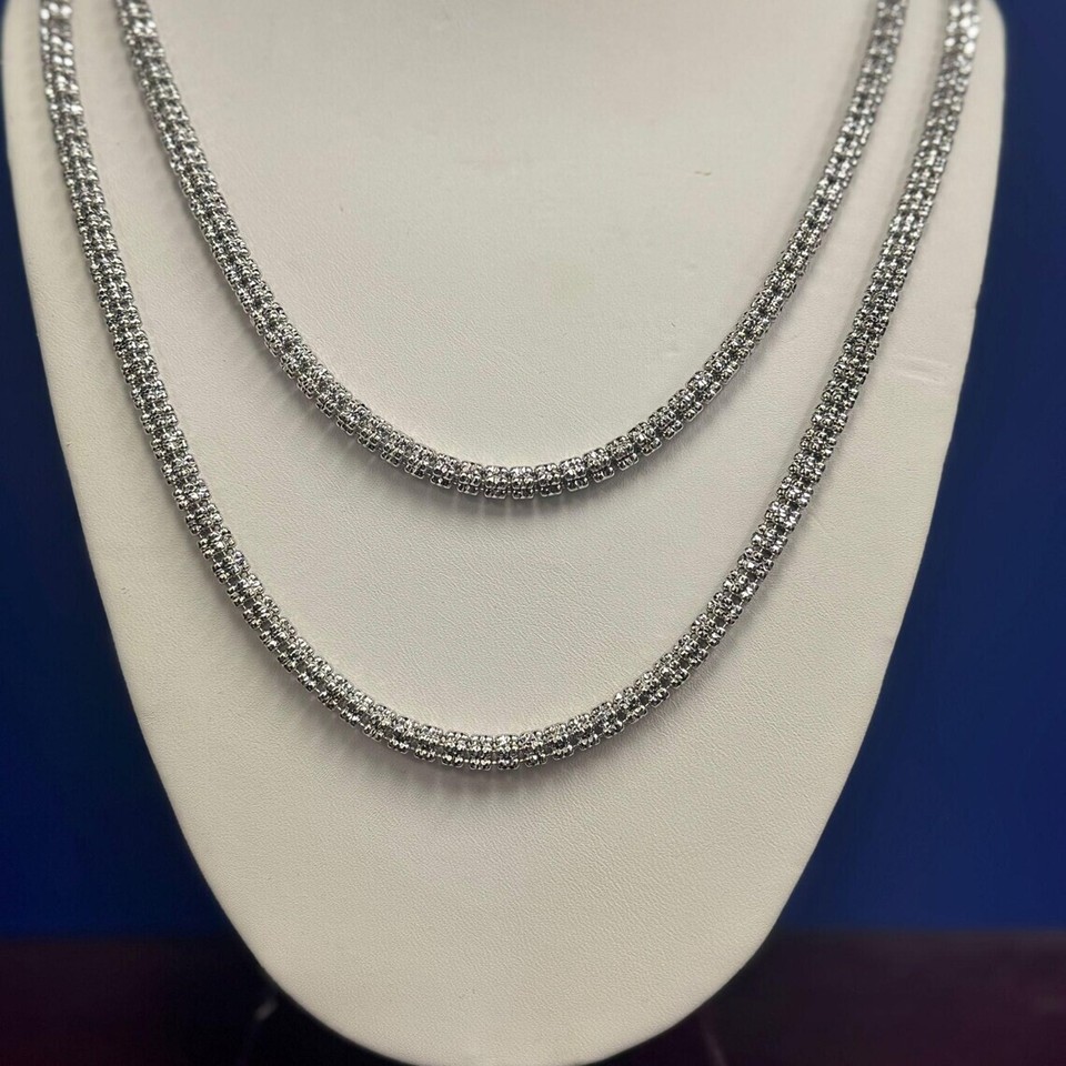 4mm Rhodium Diamond-Cut Ice Link Chain Sterling Silver 925 Italy All ...
