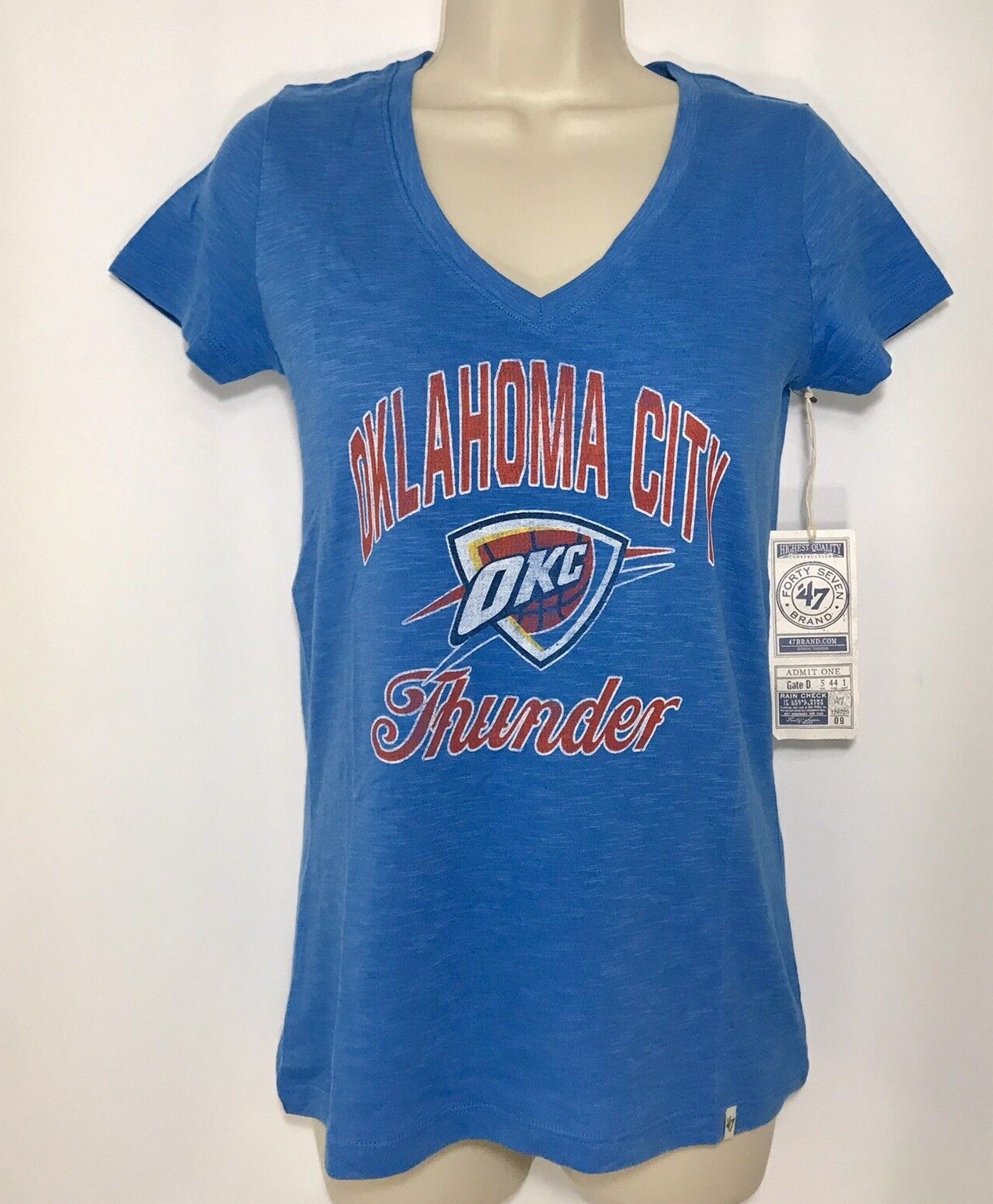 '47Brand OKC Thunder NBA Women's V-Neck Scrum Tee Size Medium Deep Blue ...