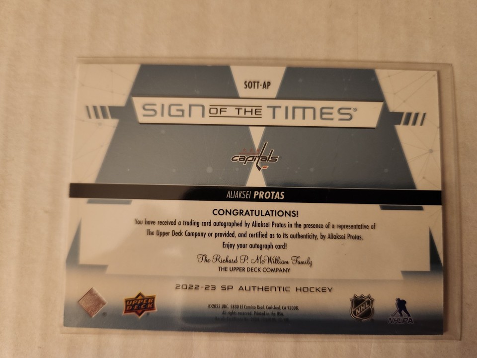2022 Upper Deck SP Authentic Sign Of The Times Aliaksei Protas #SOTT-AP ...