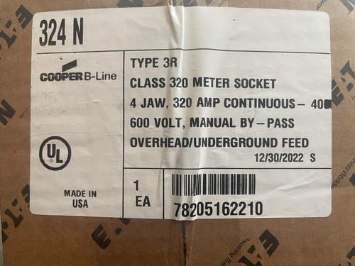 EATON 400 / 320 Amp Meter Base Socket Single Phase 324N Brand New UL ...