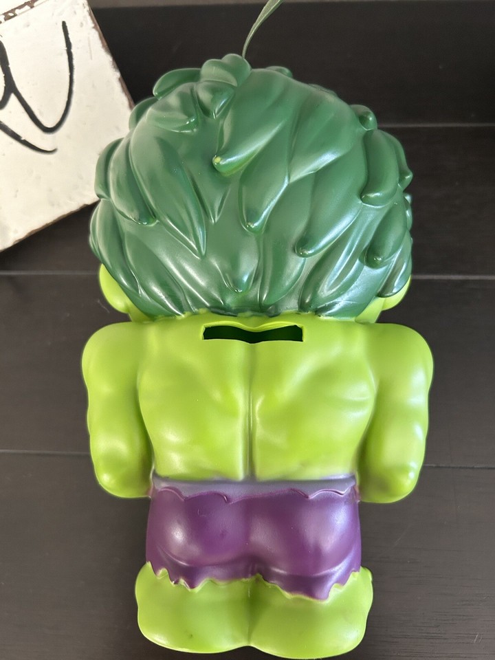 MARVEL INCREDIBLE HULK COIN BANK W/STOPPER, ANGRY GREEN, PVC MOLDED, 9 ...