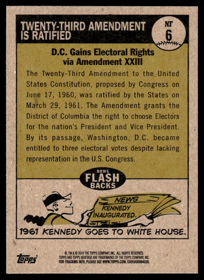 2010 Topps Heritage News Flashbacks Twenty-Third Amendment #NF6 | eBay