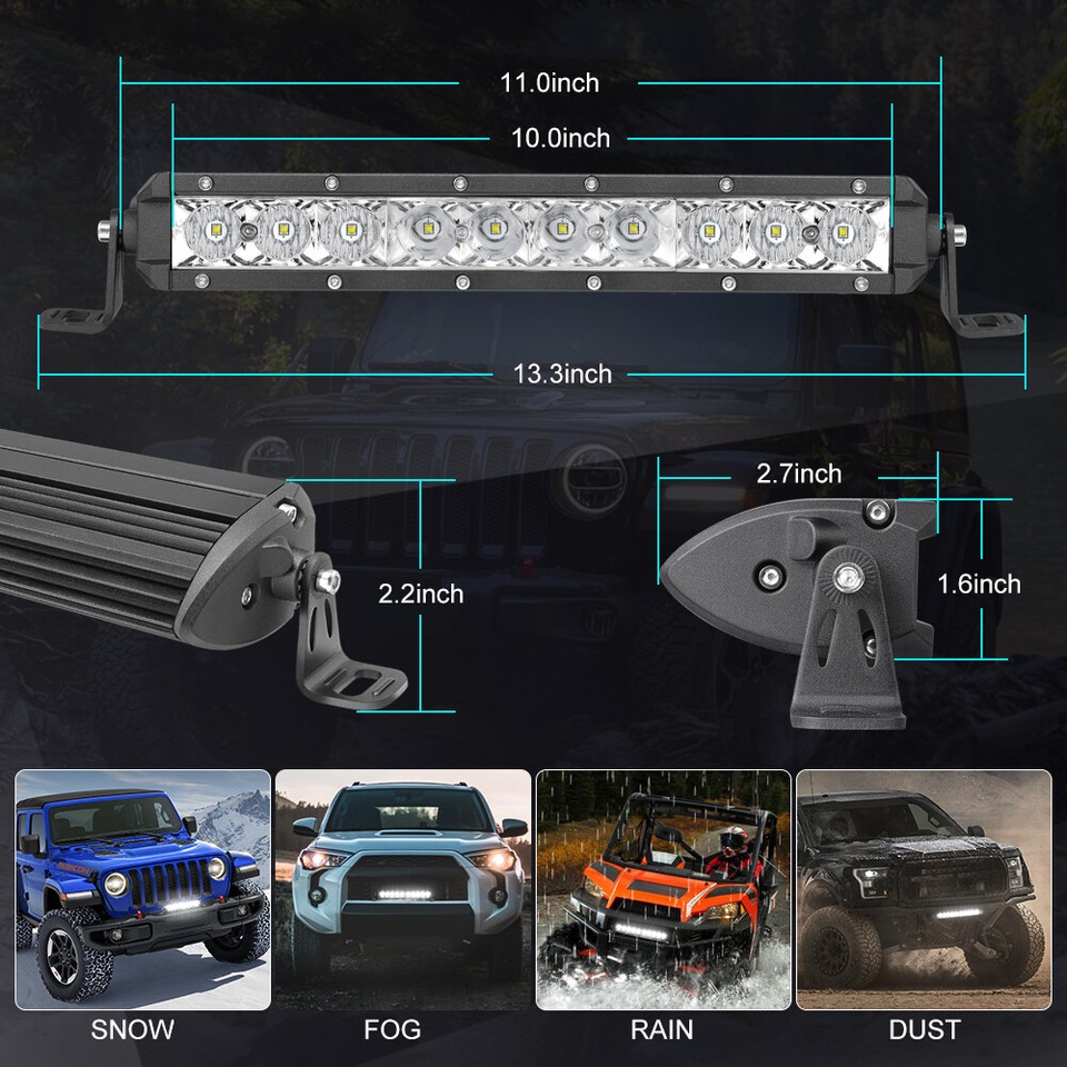 Complete 10" LED Light Bar Kit w/Switch Wire Harness for Motorcycle ATV ...