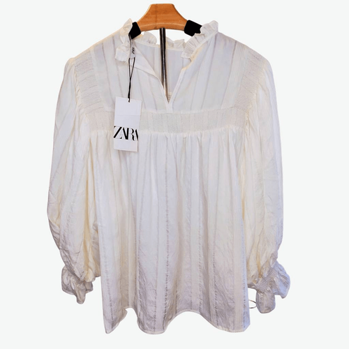 ZARA White Ruffle Blouse Top NWT Romantic Boho Style Size M | eBay