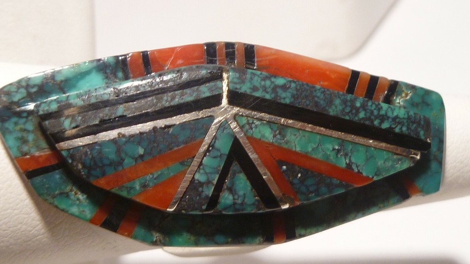 Richard Begay 1943 2013 Inlay Ring Sterling Inlay Turquoise Onyx Red ...